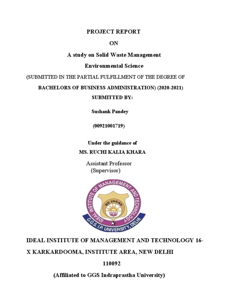 Project Report ON A Study On Solid Waste Management Environmental ...