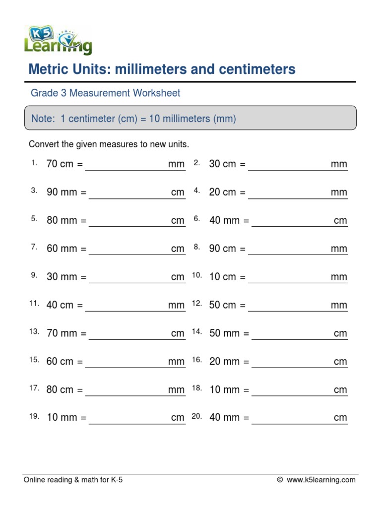 Metric Units: Millimeters and Centimeters: Grade 3 Measurement ...