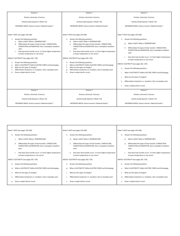 Science 7 Activity Guide q3 w7-8 | PDF | Heat Transfer | Heat