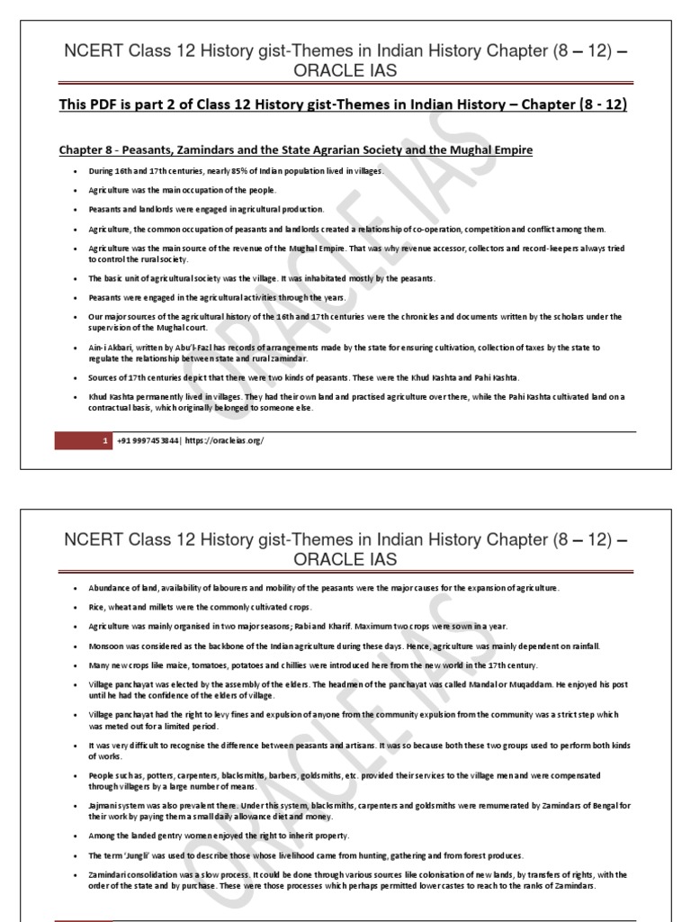 Class 12 History NCERT Summary - Part 2 | PDF | Mughal Empire | Loans