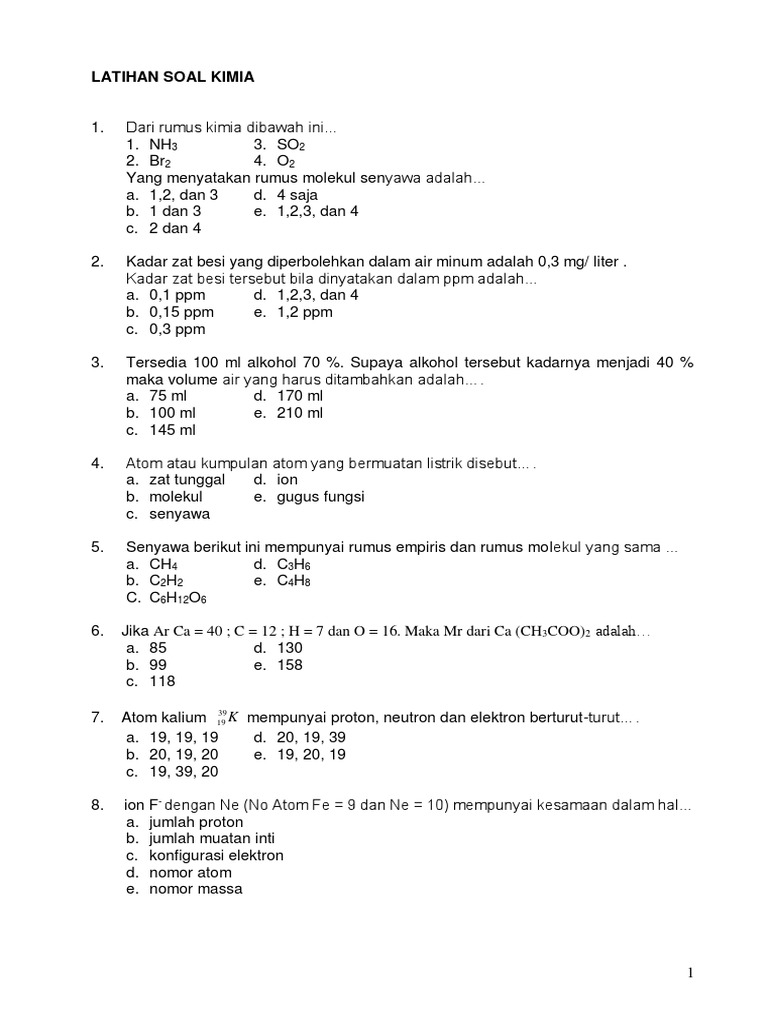 Latihan Soal Kimia Dasar dan Lanjut | PDF