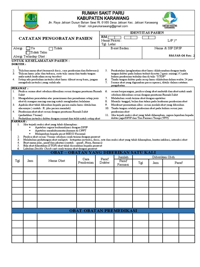 Formulir Catatan Pengobatan Pasien Rev 2 | PDF