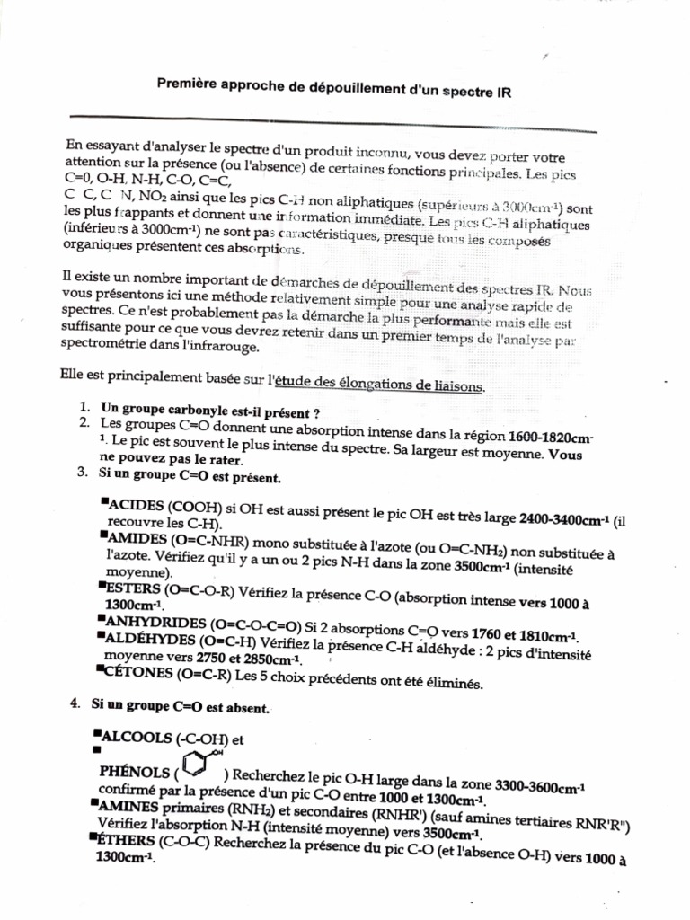 Analyse rapide des spectres IR | PDF | Amine (chimie) | Alcène