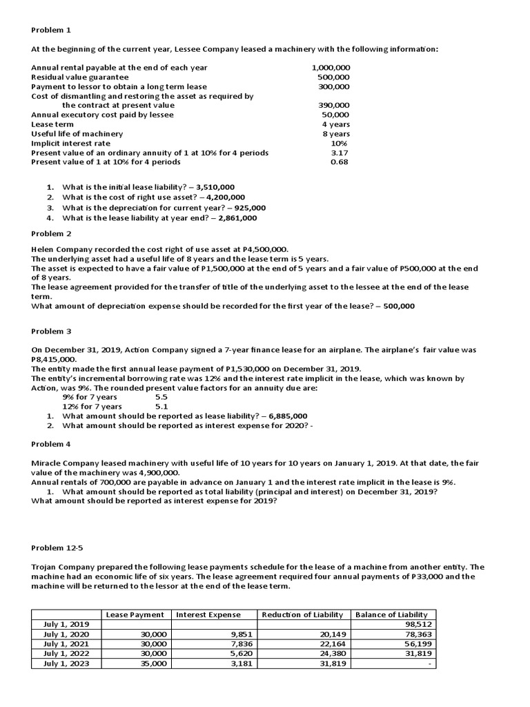 Assignment Problems On Leases | PDF | Lease | Present Value