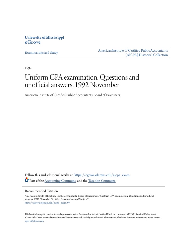 Uniform CPA Examination. Questions and Unofficial Answers 1992 N | PDF ...