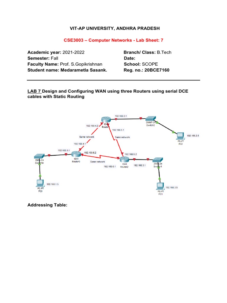 CSE3003 - Computer Networks - Lab Sheet: 7 | PDF | Router (Computing ...