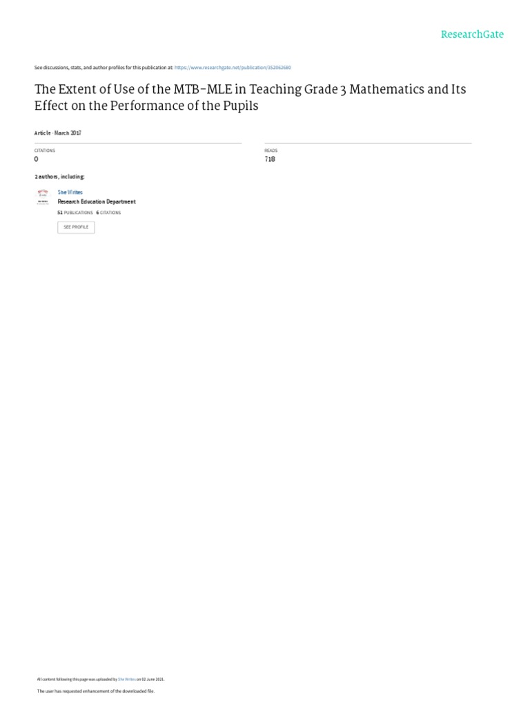 The Extent of Use of The MTB-MLE in Teaching Grade 3 Mathematics and Its Effect On The ...