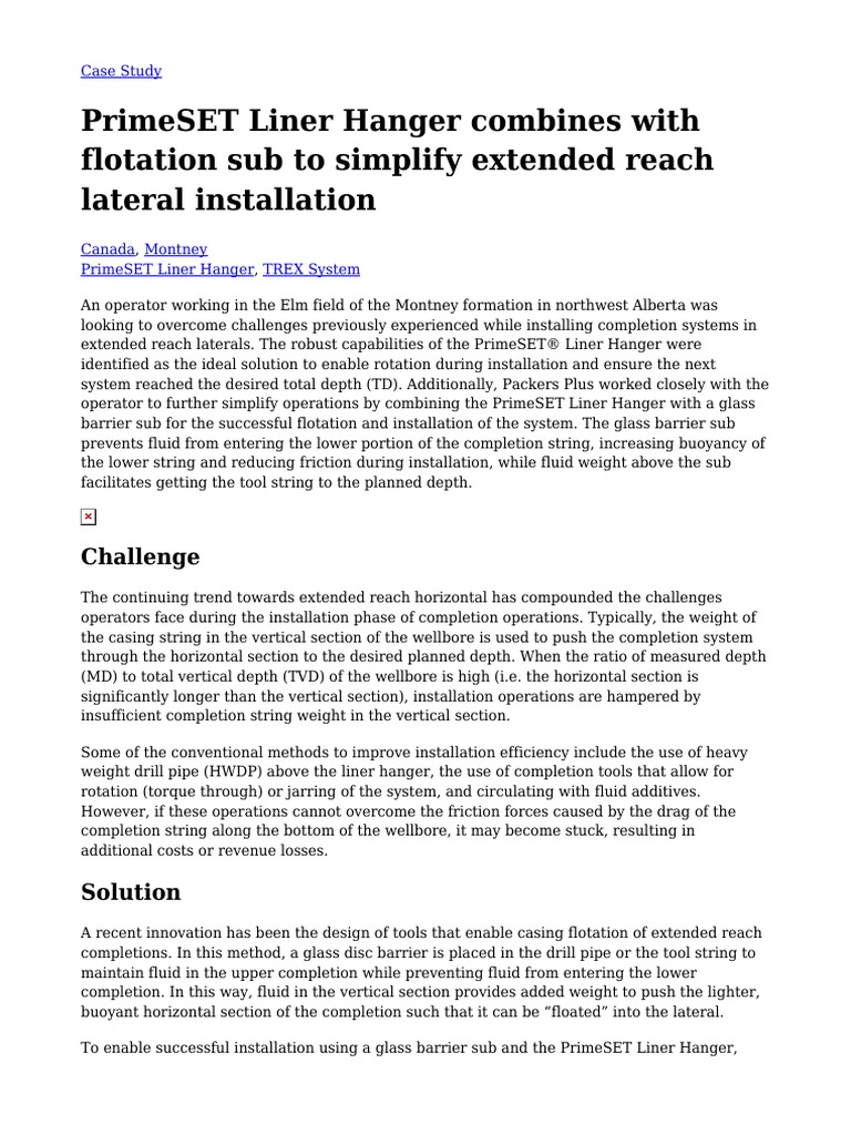 Primeset Liner Hanger Combines With Flotation Sub To Simplify Extended ...