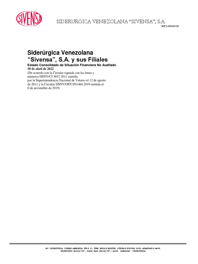 Sivensa: Informe Financiero Abril 2022 | PDF | Venezuela | Economias