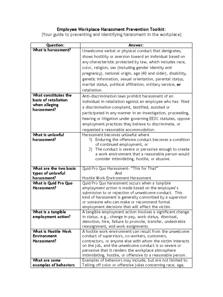 Employees Workplace Harassment Prevention Toolkit03 | PDF | Sexual ...