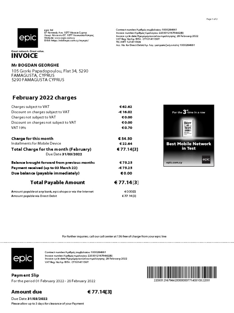 Analysis of Mobile Service and Equipment Charges for Mr. Bogdan Georghe ...