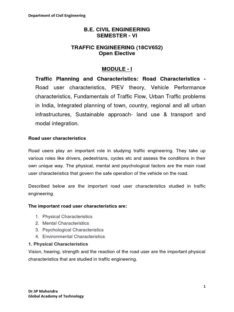 Traffic Engineering Module - 1 | PDF | Traffic | Transport