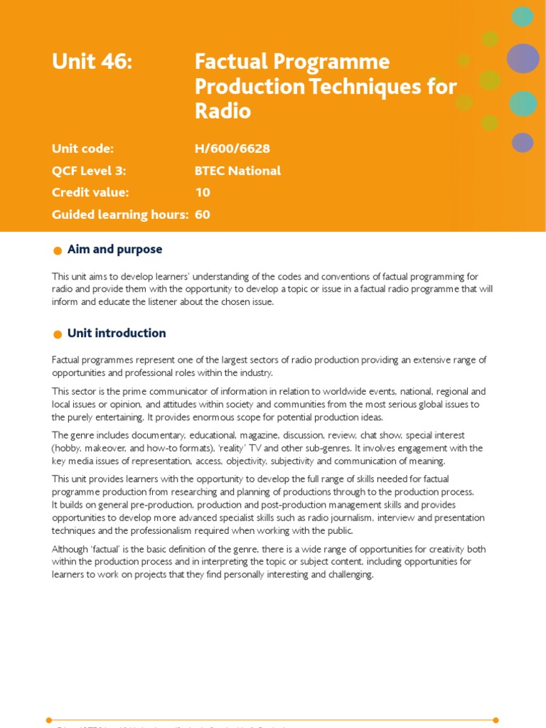 Unit 46 Factual Programme Production Techniques For Radio | PDF ...