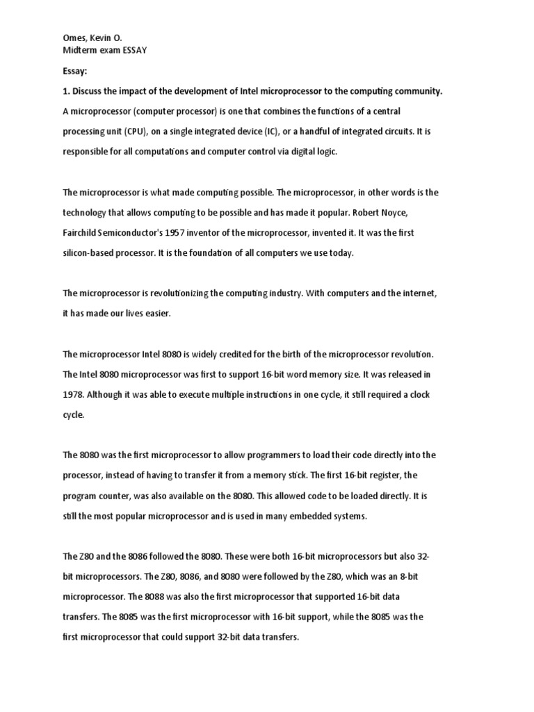Test 5 Midterm Essay Microprocessor | PDF | Microprocessor | Central ...