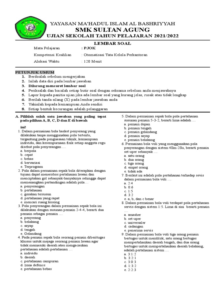 Fix. SOAL PJOK US SMK SA | PDF