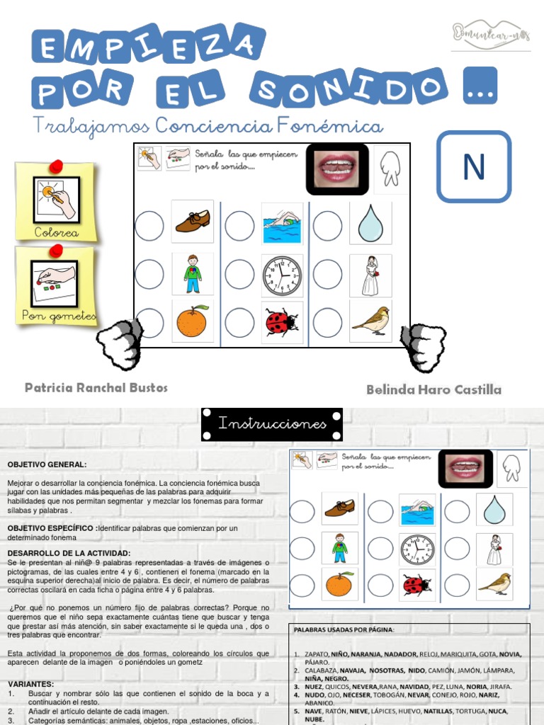 Conciencia Fonémica Empieza Por El Sonido N Dactilológico | PDF