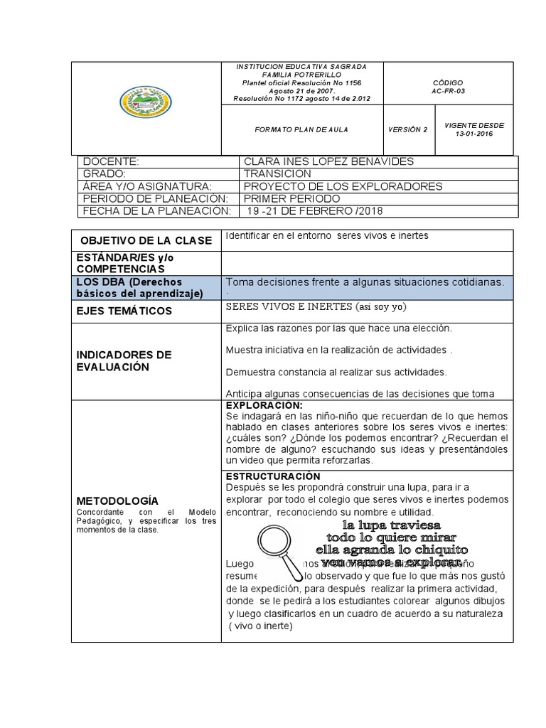Proyecto Exploradores: Seres Vivos e Inertes | PDF | Evaluación ...