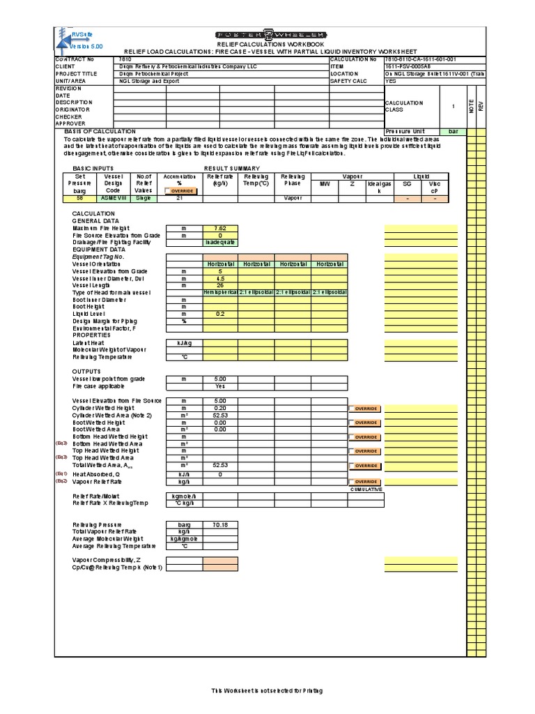 Relief Calculations Workbook Relief Load Calculations: Fire Case ...