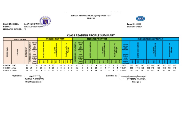 Class Reading Profile Summary: Schools Division Office of Isabela | PDF ...