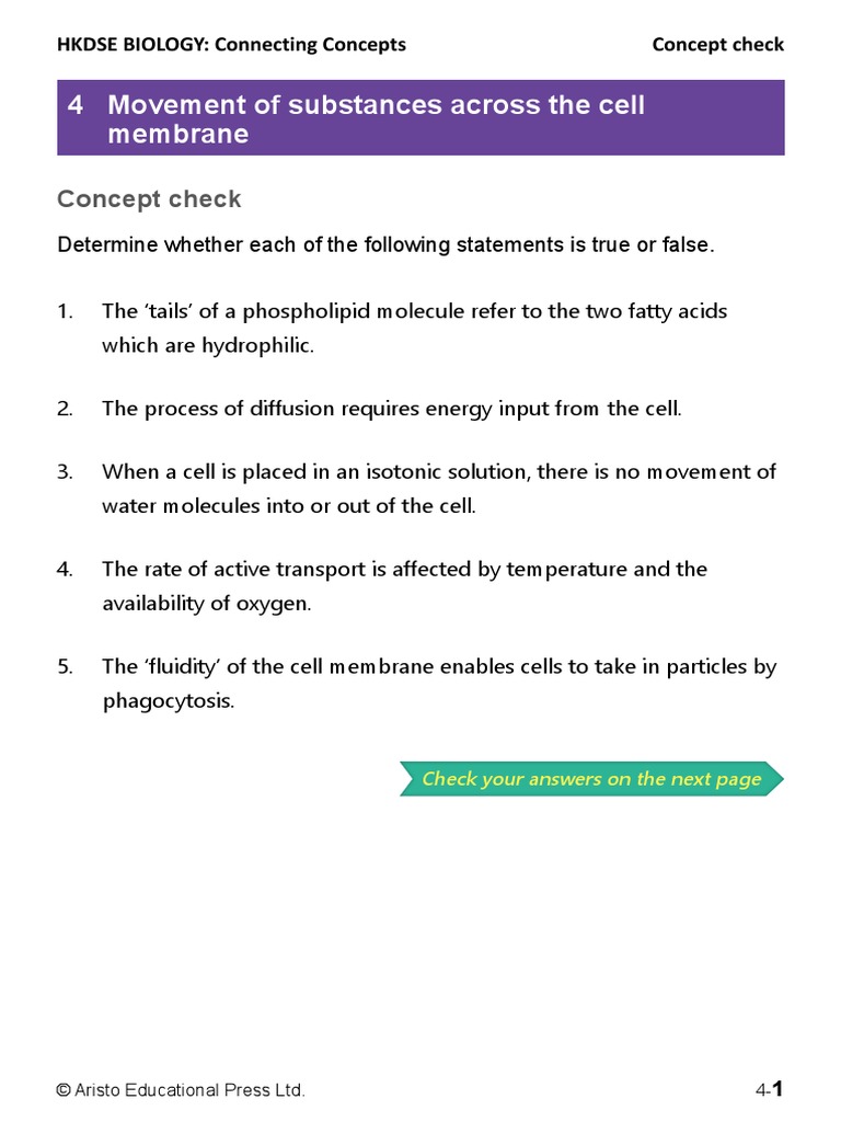 4 Movement of Substances Across The Cell Membrane: Concept Check | PDF
