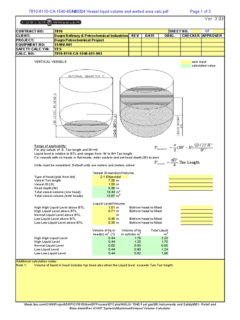 Att. - 04 Vessel Liquid Volume and Wetted Area Calc | PDF | Liquids ...