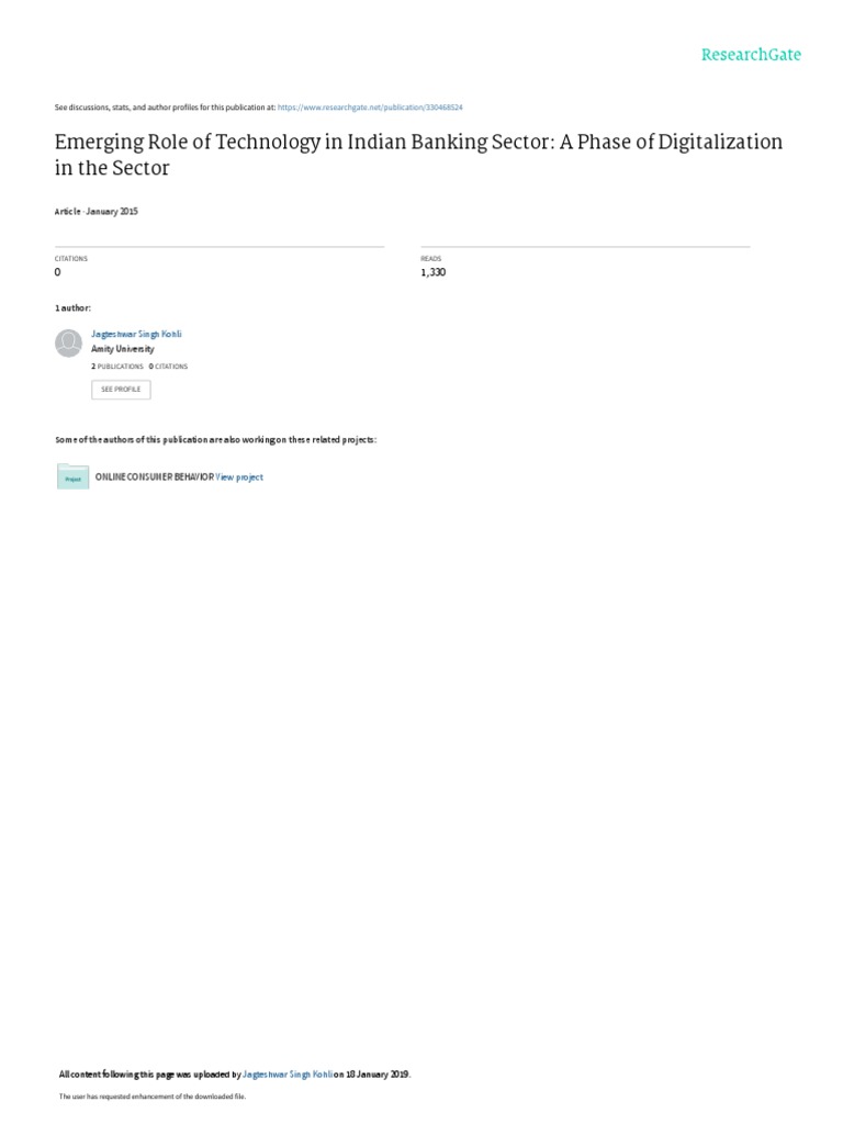 Emerging Role of Technology in Indian Banking Sector: A Phase of Digitalization in The Sector ...