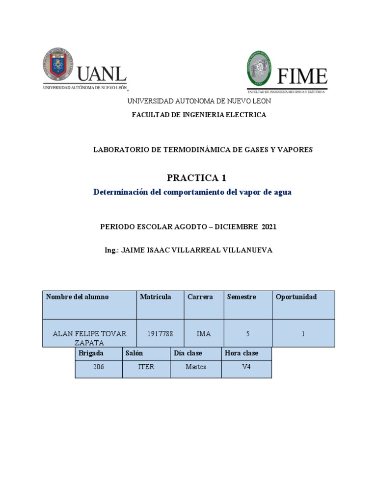 Laboratorio De Termodinámica De Gases Y Vapores Practica 1 Pdf