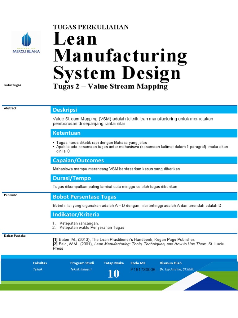 Lean Manufacturing System Design: Tugas 2 - Value Stream Mapping | PDF