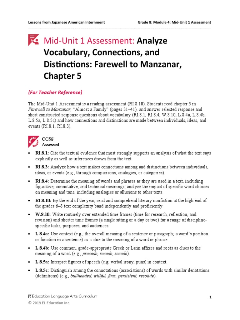 Mid-Unit 1 Assessment:: Analyze Vocabulary, Connections, and ...