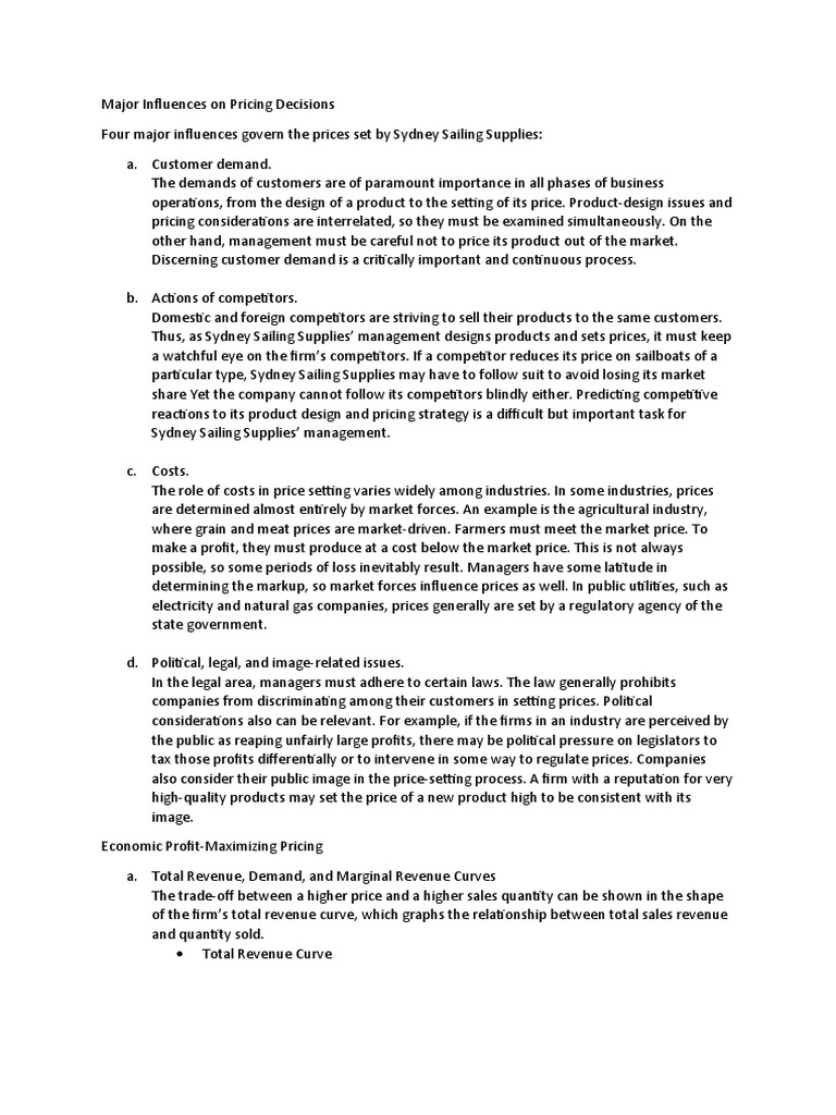 Major Influences On Pricing Decisions | PDF | Price Elasticity Of ...