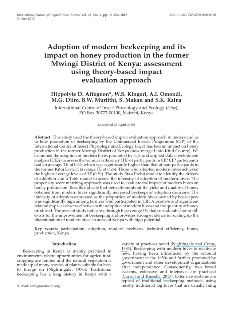 Adoption of Modern Beekeeping and Its | PDF | Beekeeping | Beehive