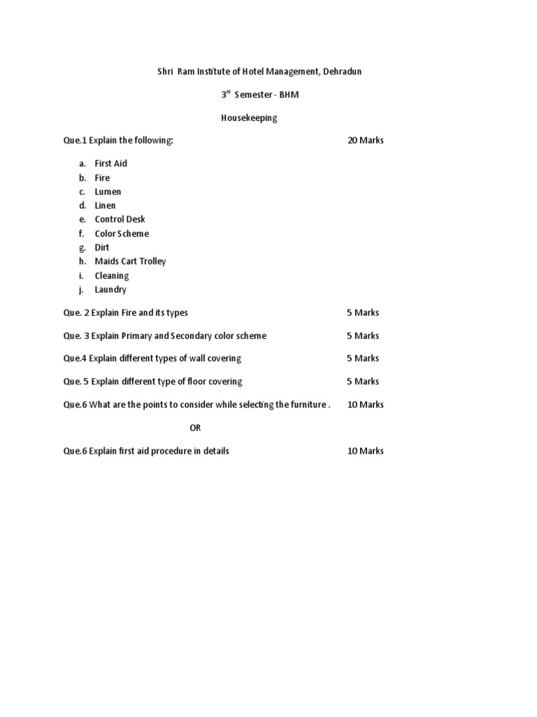 BHM 3rd Sem - Housekeeping | PDF