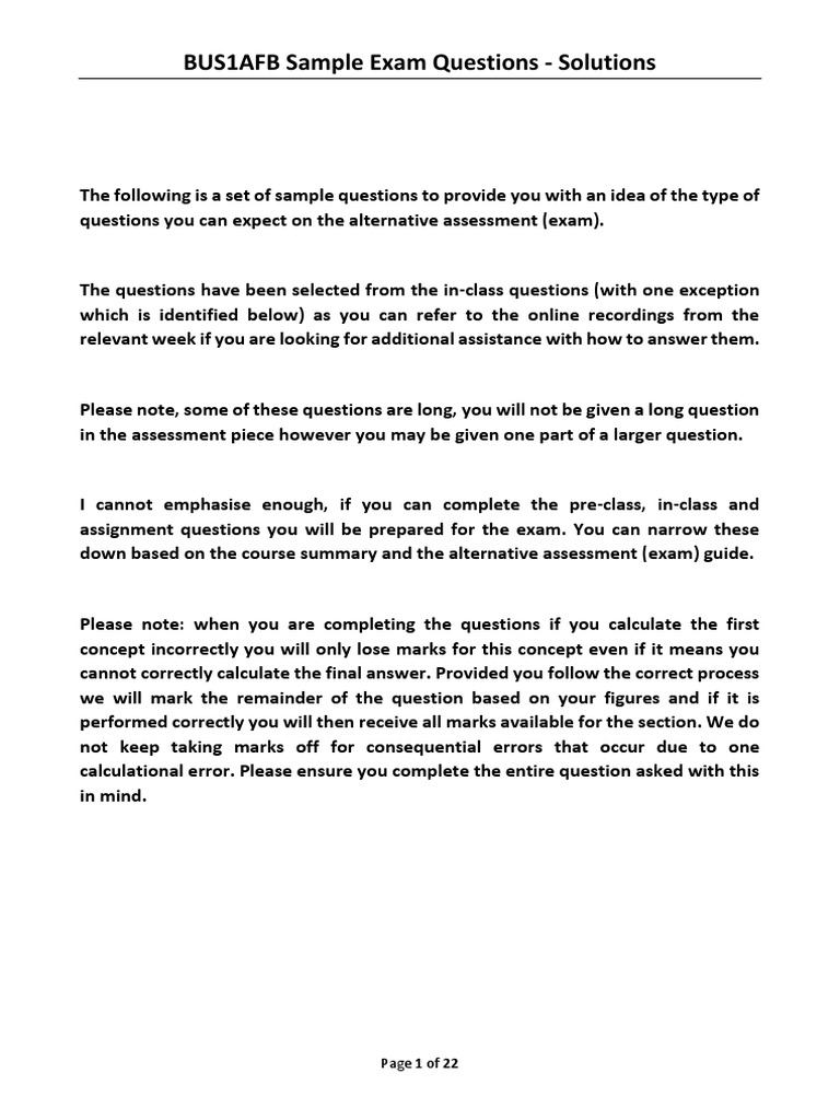 Sample Exam Questions - SOLUTIONS | PDF | Balance Sheet | Dividend