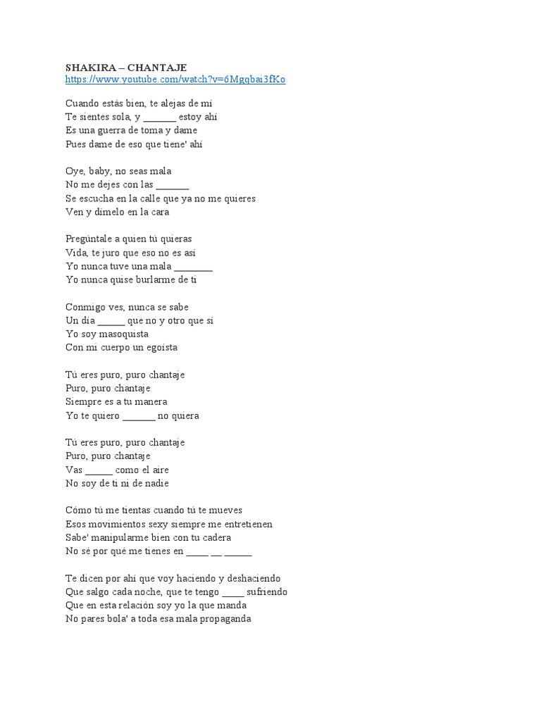 Letra de "Chantaje" de Shakira | PDF