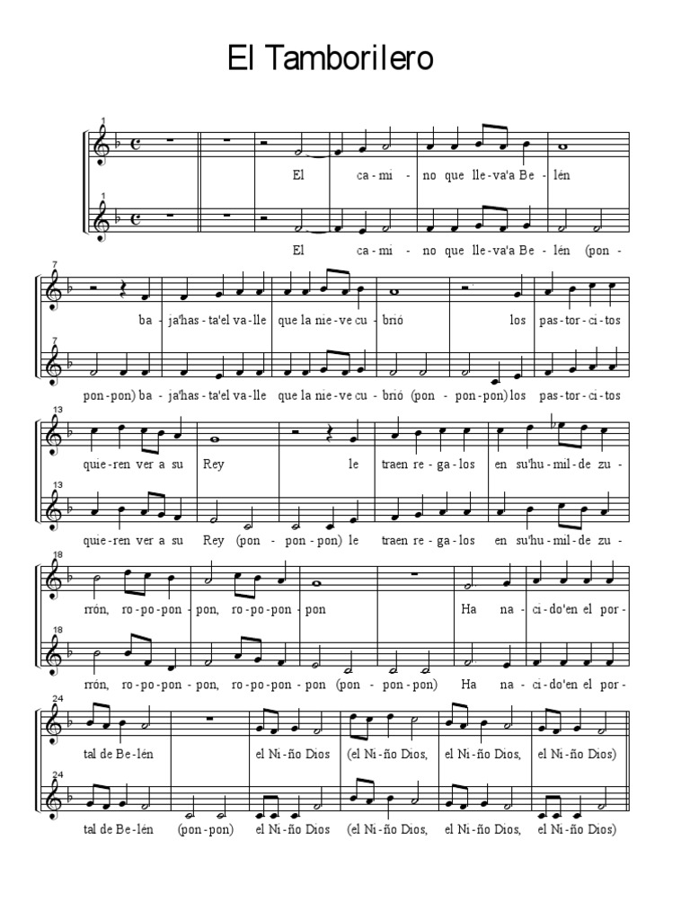 Letra y Partitura de El Tamborilero | PDF