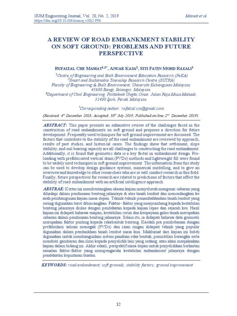 A Review of Road Embankment Stability On Soft Ground Problems and ...