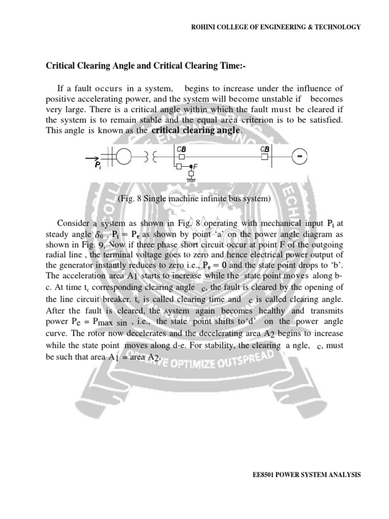 Critical Clearing Angle and Critical Clearing Time:-: Rohini College of ...