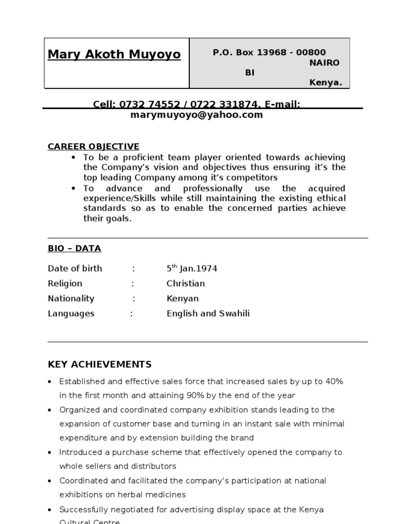 CV | PDF | Kenya | Sales