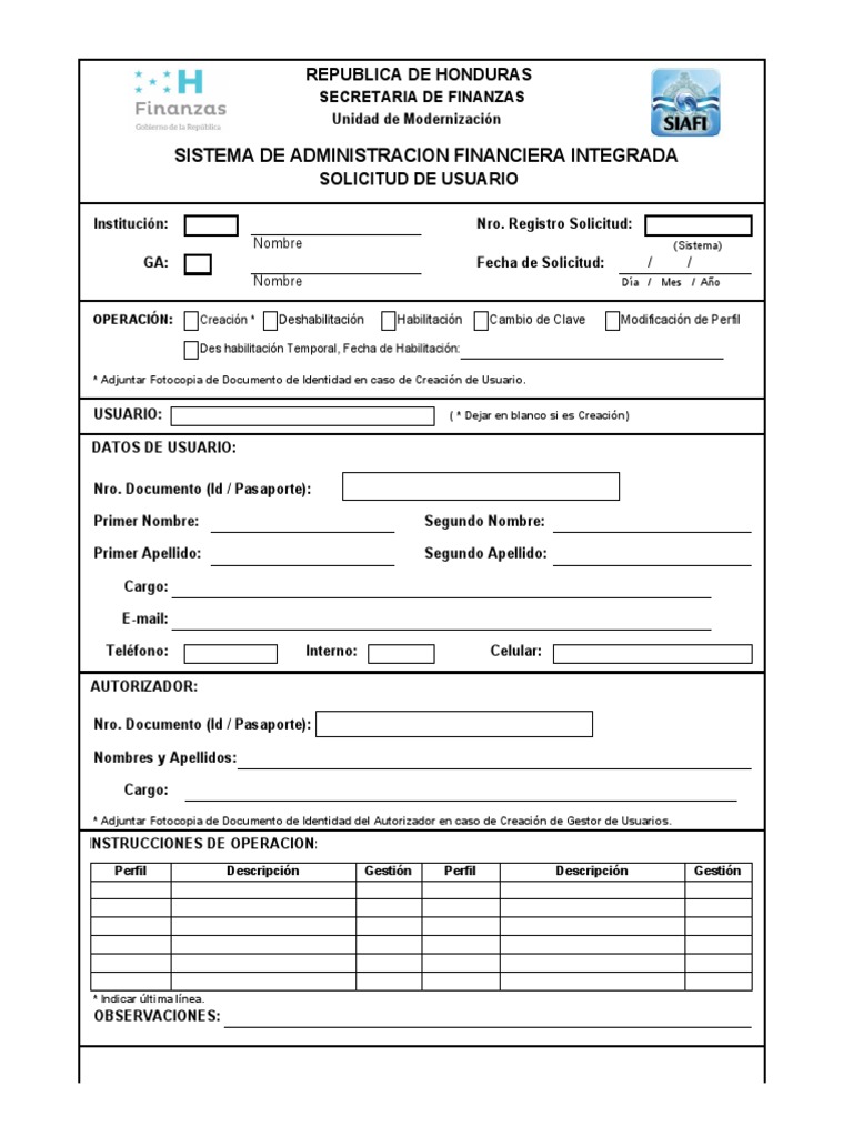 Solicitud de Usuarios SIAFI II v2022 | PDF