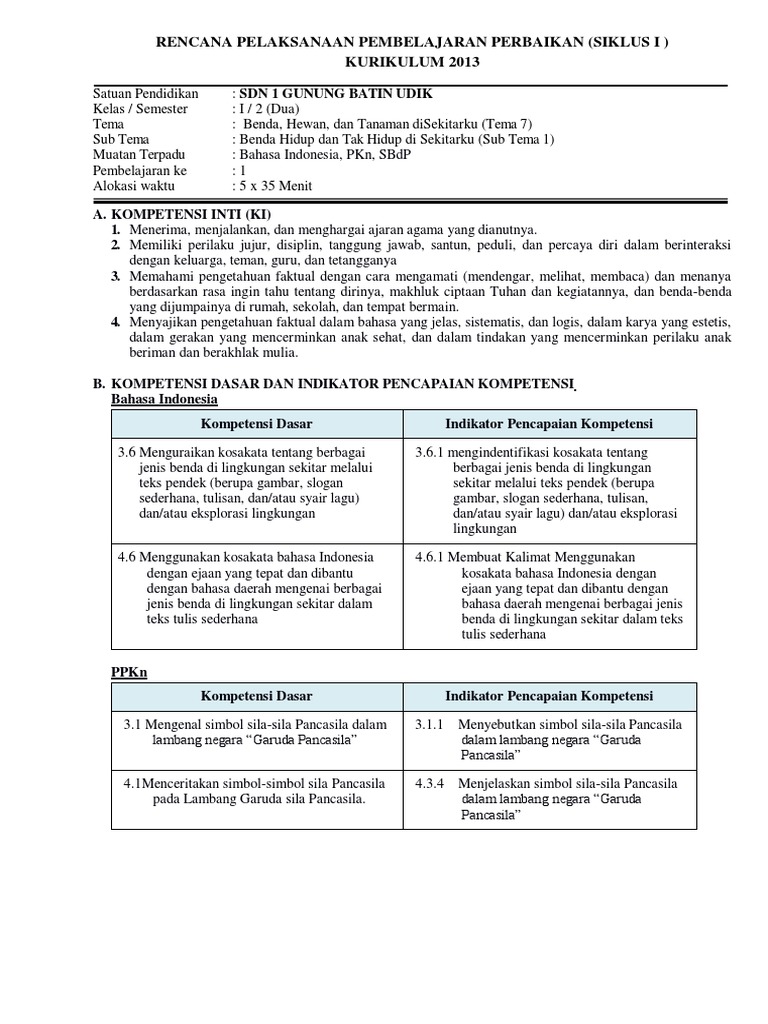 Siska - RPP Perbaikan Siklus 1 | PDF | Sains & Matematika