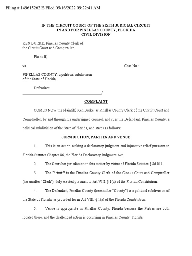 Burke v. Pinellas County Complaint | PDF | Virginia Circuit Court | Lawsuit