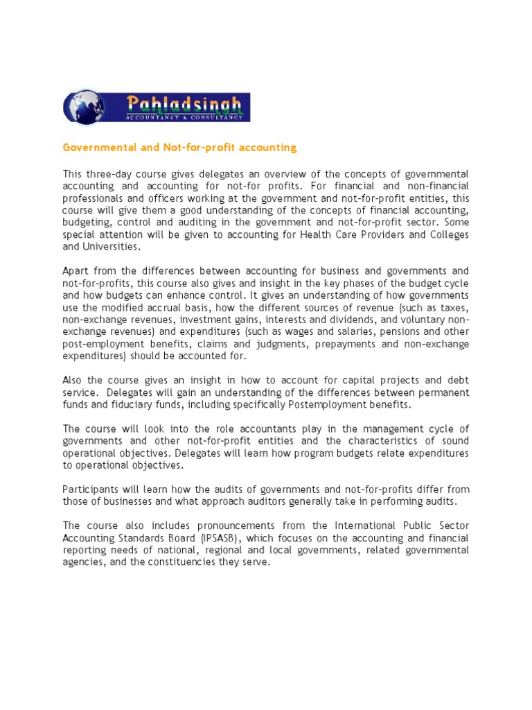 Government & Non-Profit Accounting Course | PDF | Nonprofit ...