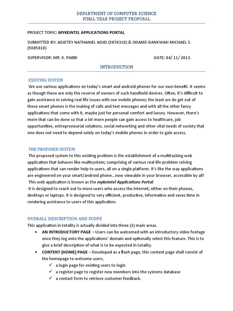 Department of Computer Science Final Year Project Proposal: Existing ...