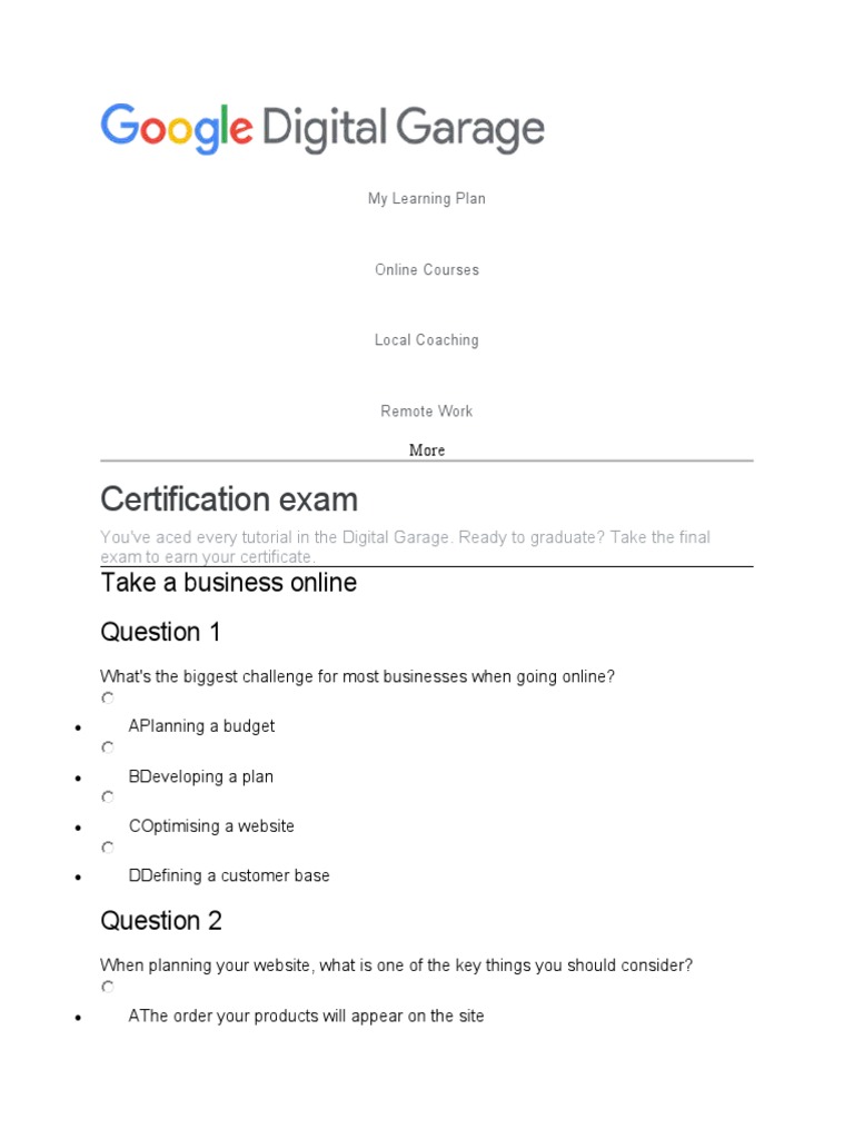 Certification Exam: Take A Business Online | PDF | Search Engine ...