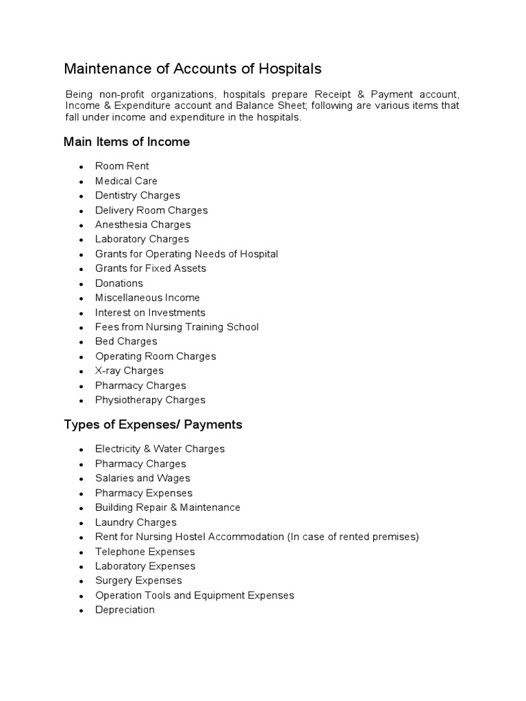 Maintenance of Accounts of Hospitals: Main Items of Income | PDF ...