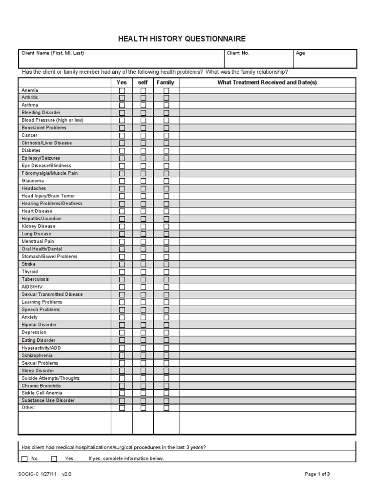 A Comprehensive Health History Questionnaire | PDF | Pregnancy ...