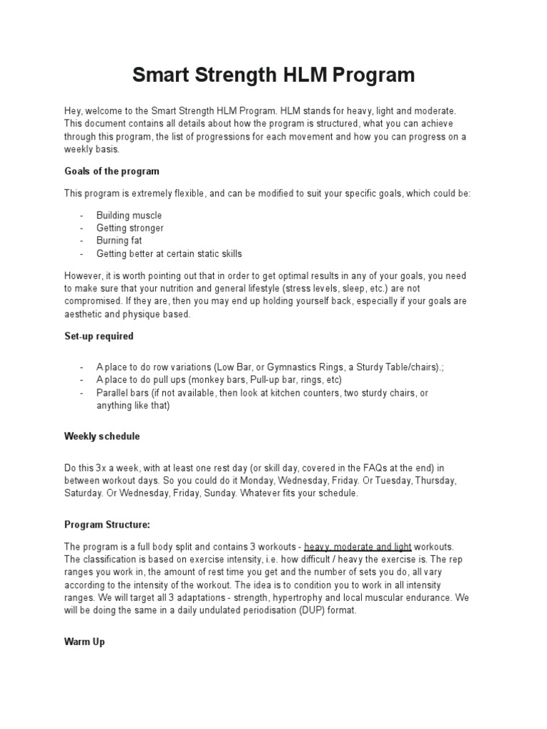 Smart Strength HLM Program: Goals of The Program | PDF | Recreation ...