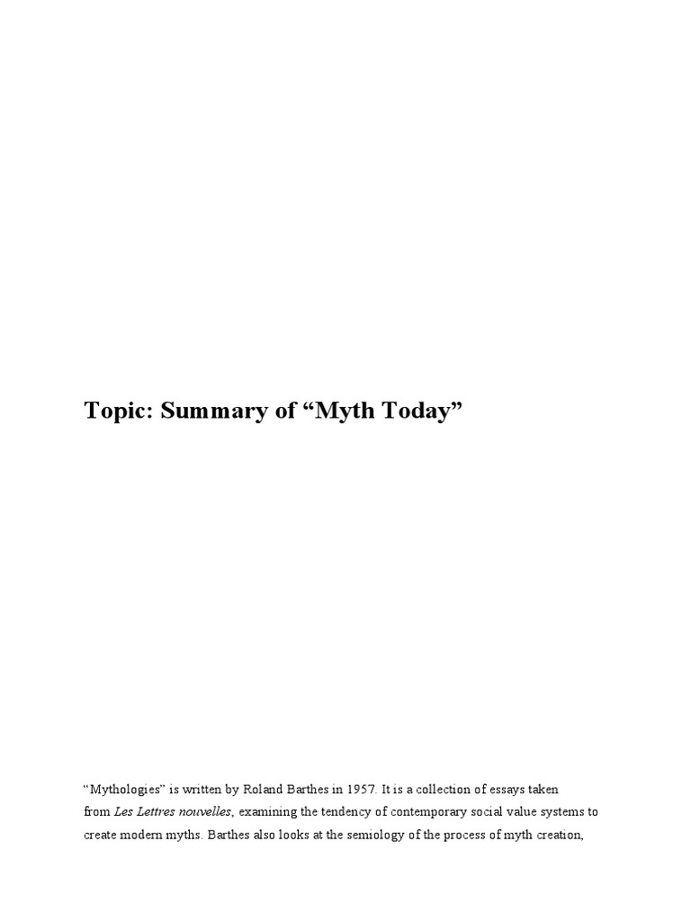 Topic: Summary of "Myth Today" | PDF | Semiotics | Linguistics