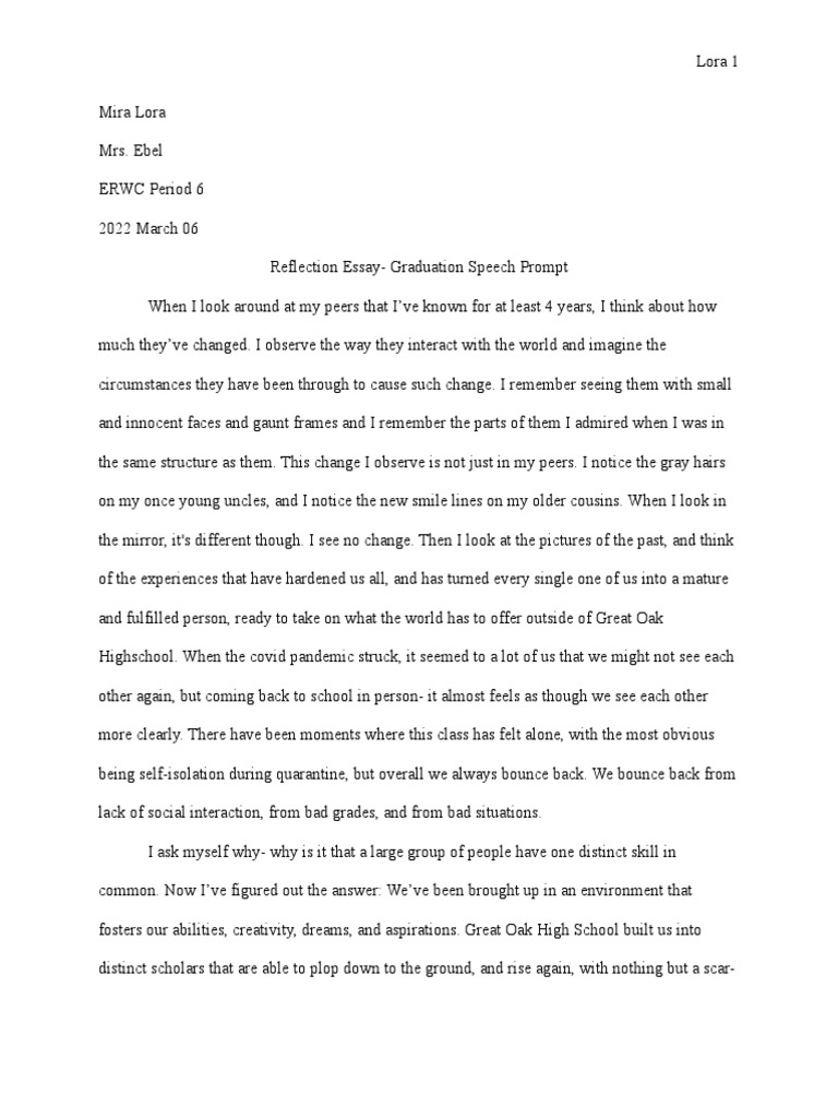 Reflection Essay - Mira Lora | PDF