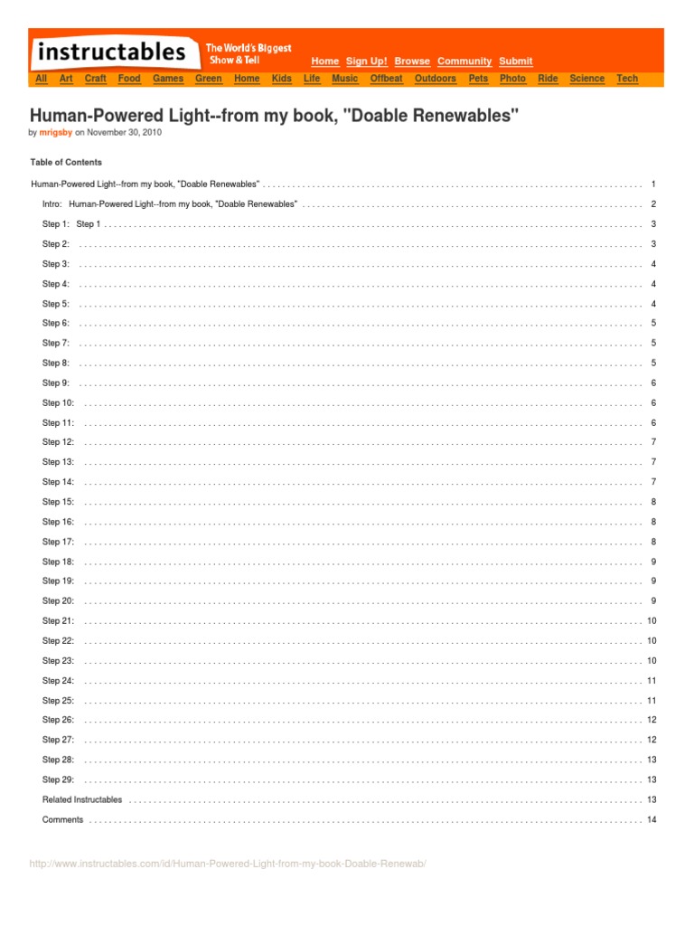 Human Powered Light From My Book Doable Renewab | PDF | Series And ...